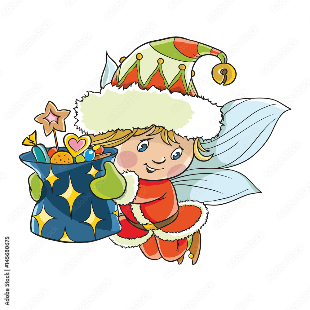Flying little elf Stock Vector | Adobe Stock