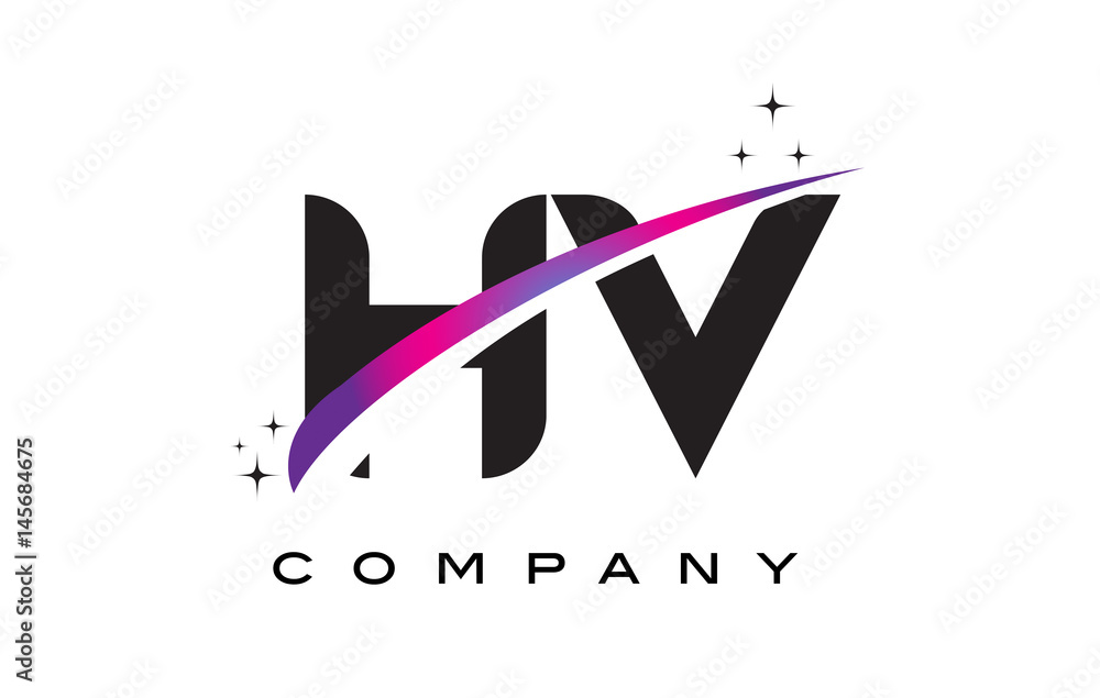 HV H V Black Letter Logo Design with Purple Magenta Swoosh Stock Vector ...