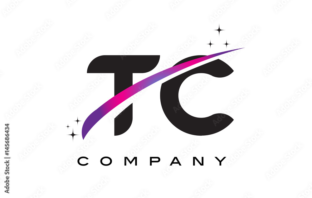 TC T C Black Letter Logo Design with Purple Magenta Swoosh Stock Vector ...