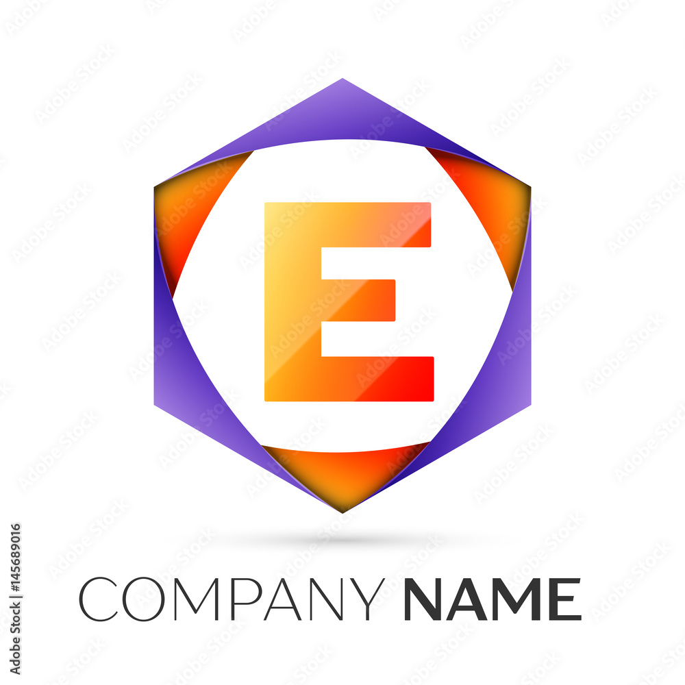 Letter E vector logo symbol in the colorful hexagonal on grey ...