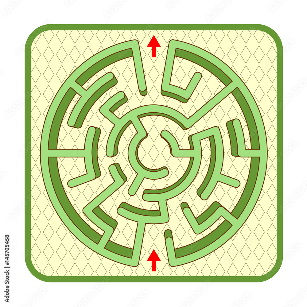 Abstract three-dimensional circle shaped hedge maze game template, top ...