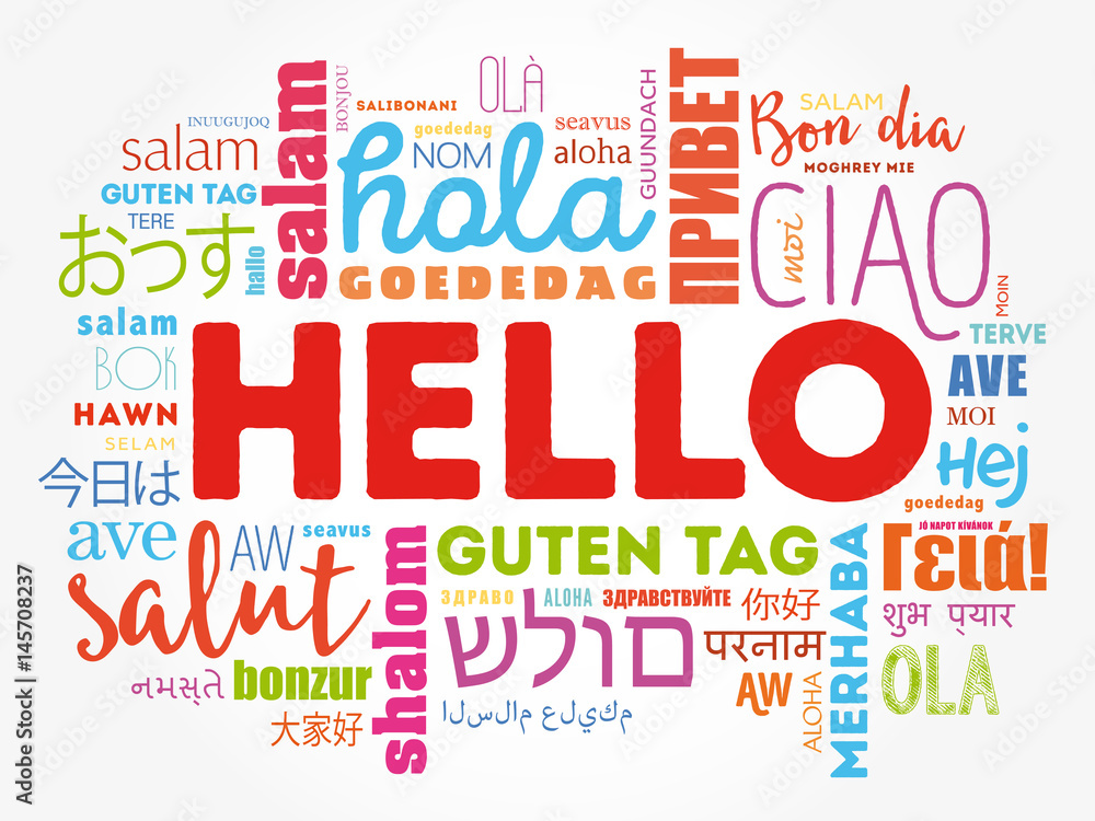 Hello word cloud in different languages of the world, background ...