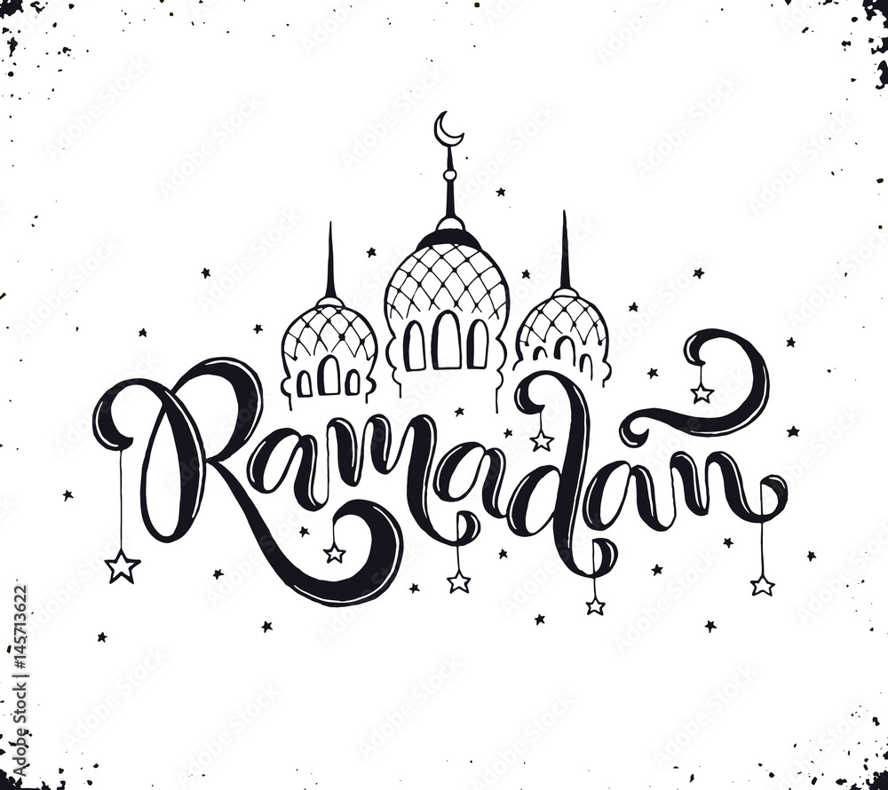 Ramadan text isolated on white background. Hand drawn calligraphy ...