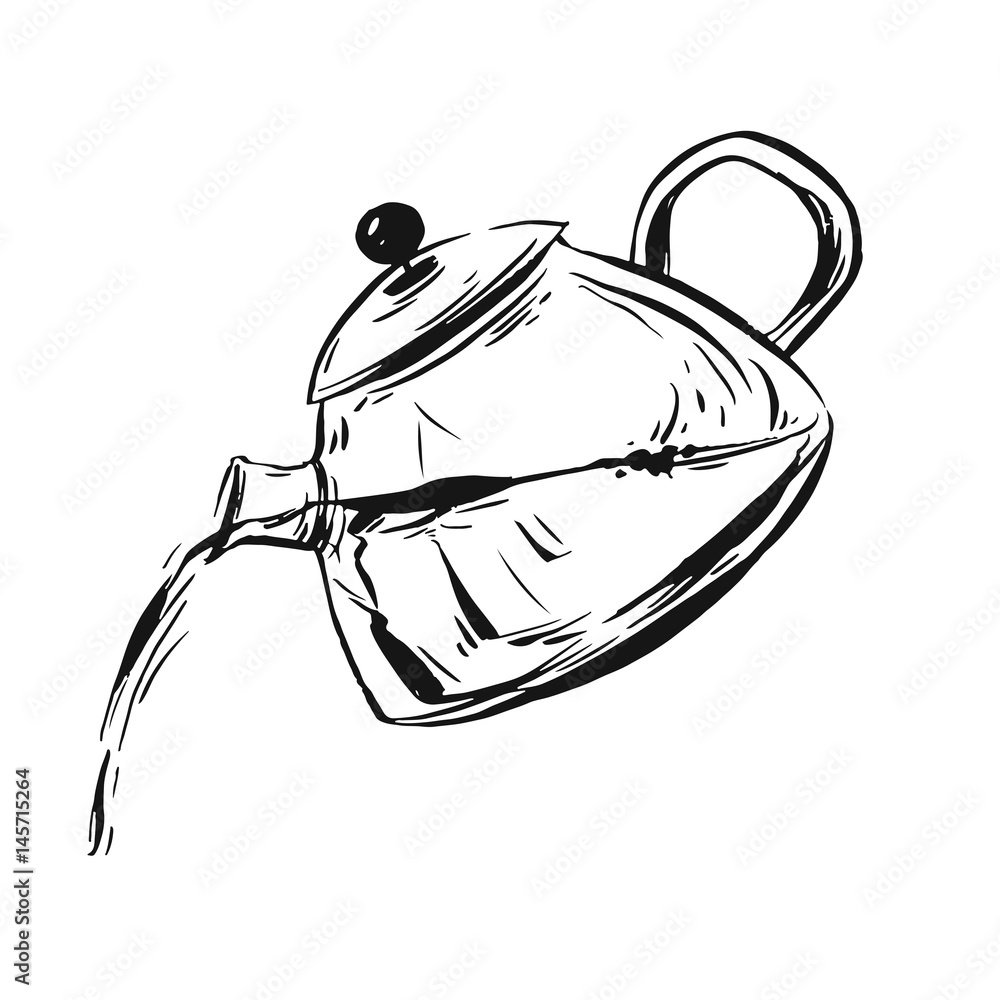 Hand drawn vector graphic ink sketch of teapot isolated on white ...