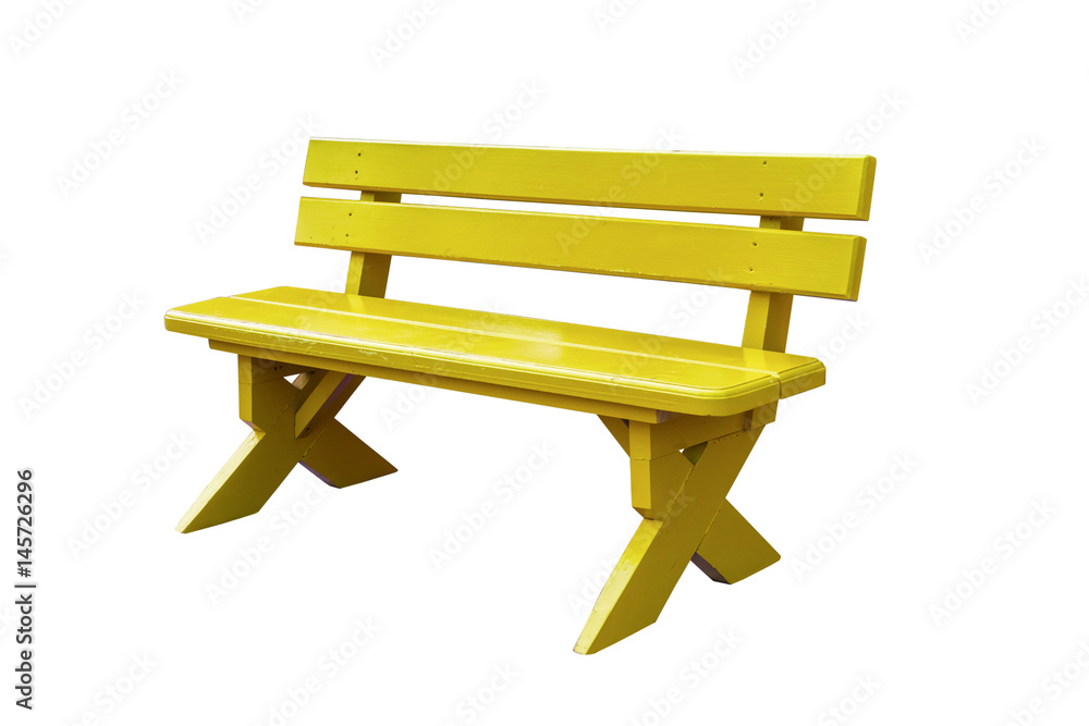 yellow wood bench isolated on white background with clipping path ...