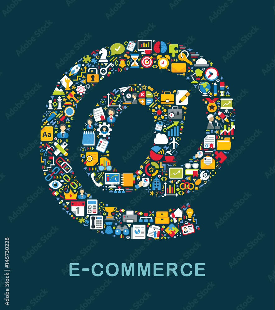 Business icons are grouped in "Commercial At" form Stock Vector | Adobe ...