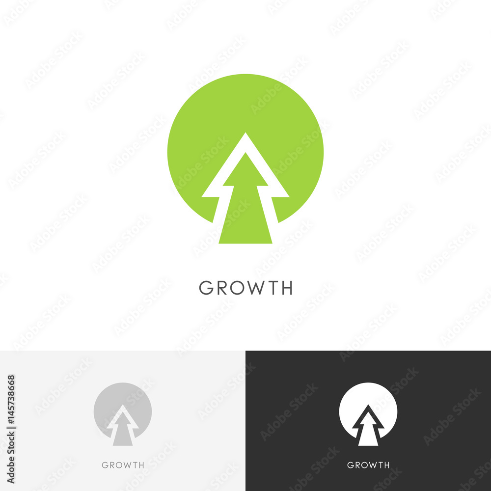 Plant growth logo - green tree and arrow symbol. Ecology, evolution and ...