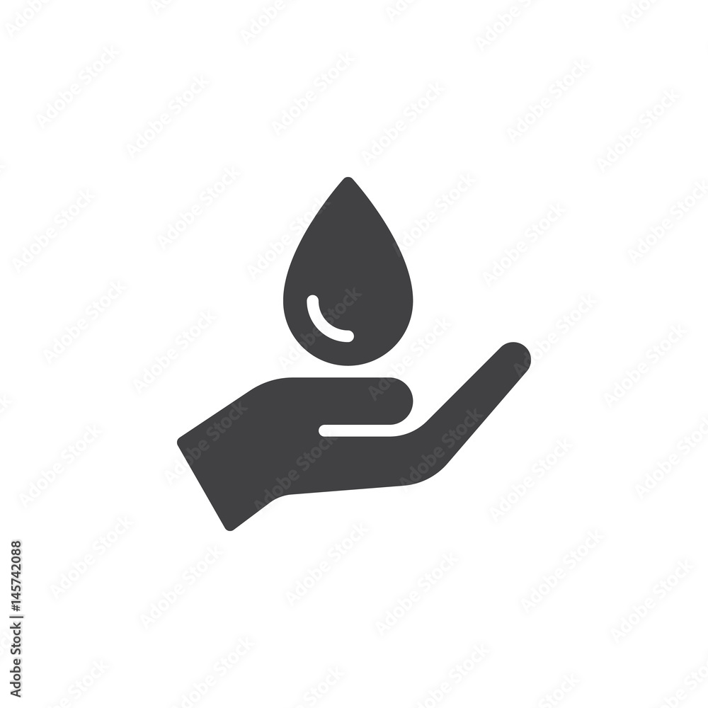 Hand holding water drop icon vector, filled flat sign, solid pictogram ...