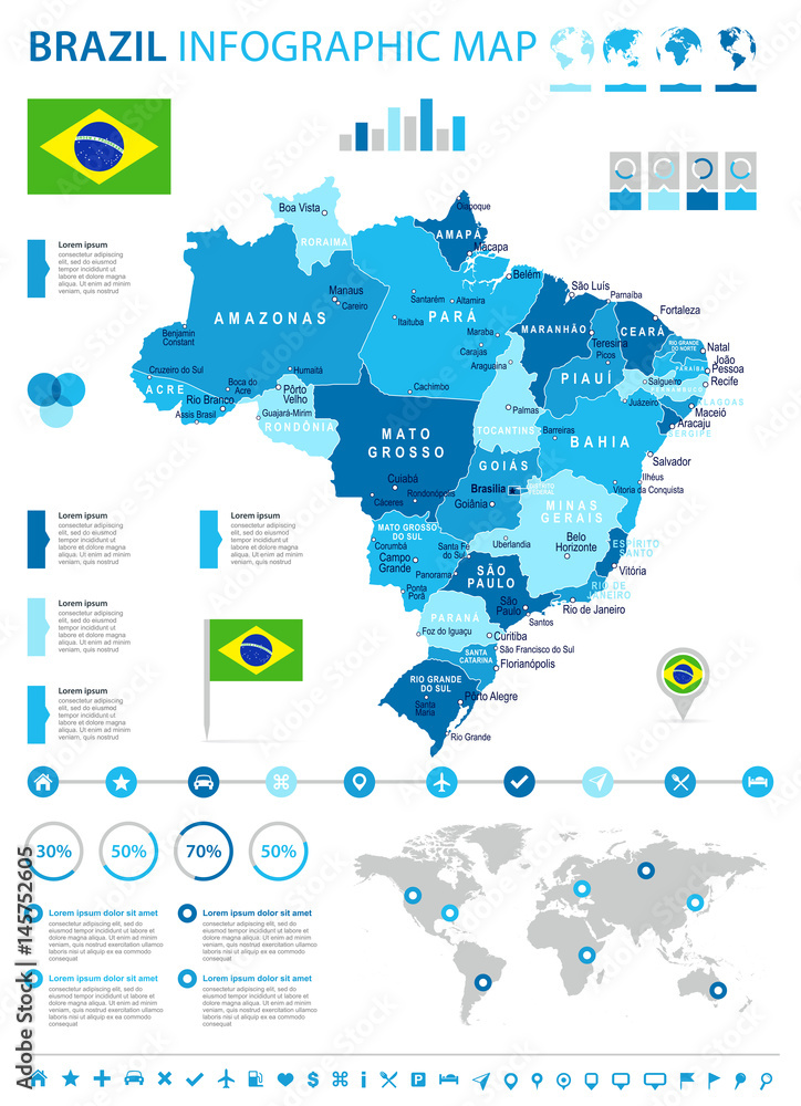 Brazil - map and flag - infographic illustration Stock Vector | Adobe Stock