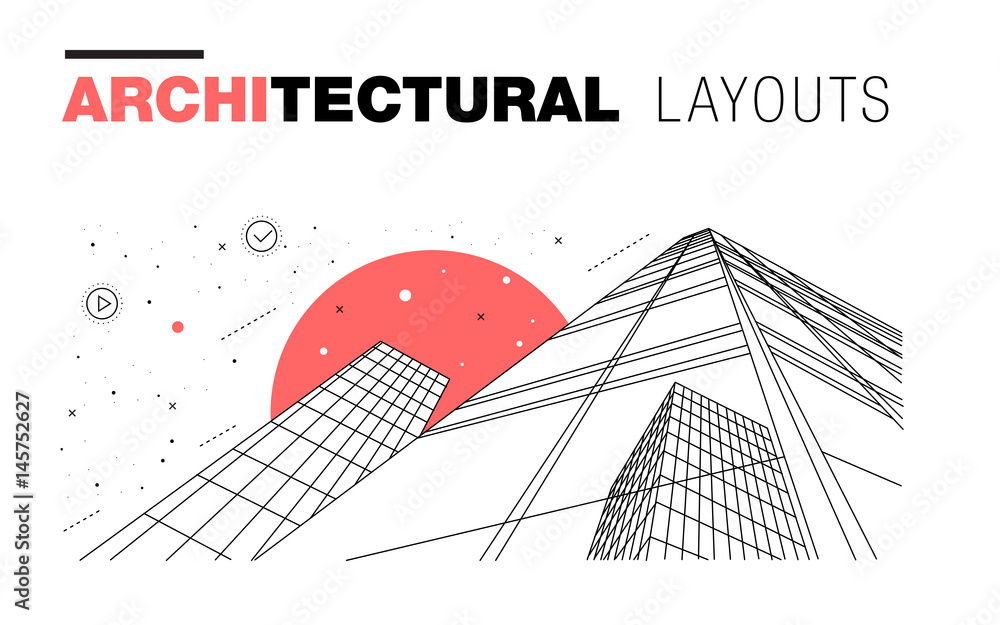 Architectural layouts in Trendy polygonal line composition. Thin icons ...