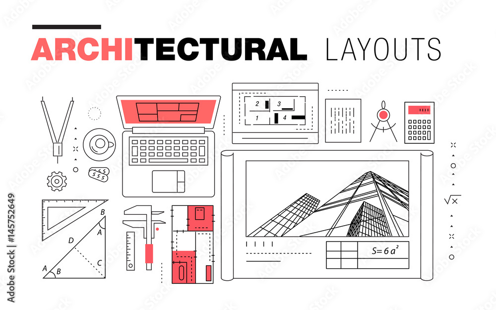 Architectural layouts in Trendy polygonal line composition. Thin icons ...