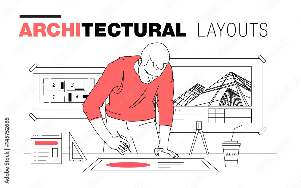 Architectural layouts in Trendy polygonal line composition. Thin icons ...