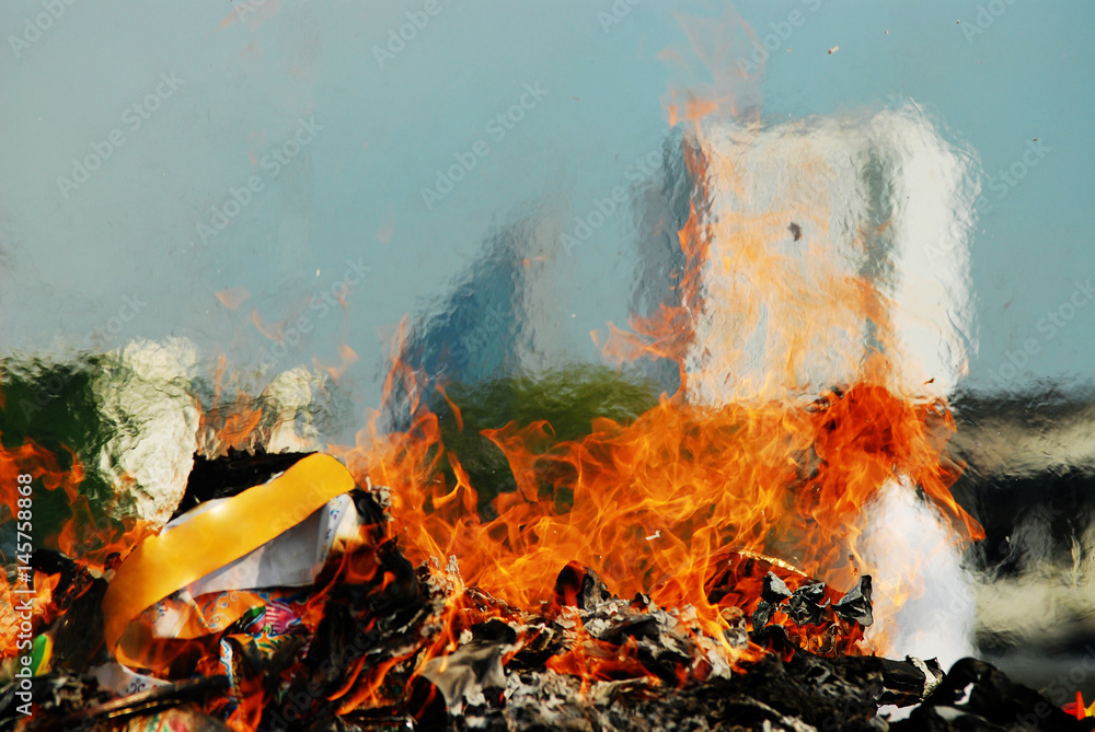 ceremony of releasing soul from purgatory - Fire flame burn paper ...
