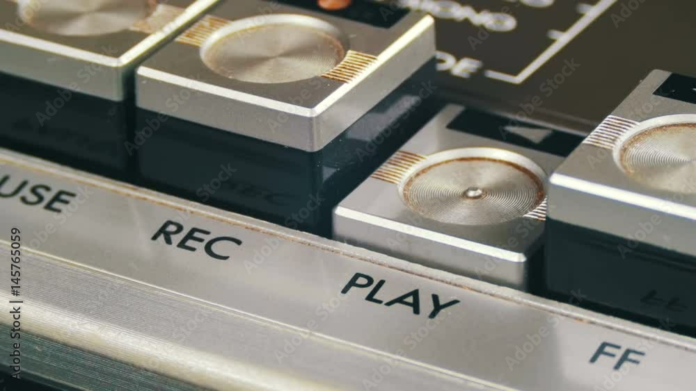 Pushing Play Button on a Vintage Tape Recorder. Close-up. Pushing a ...