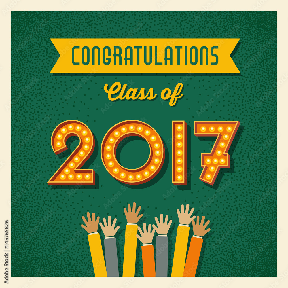 retro 2017 graduation card or banner design with vintage light bulb ...