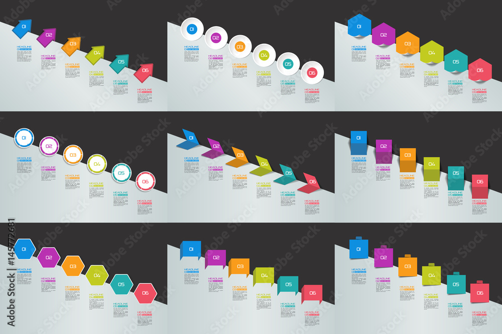 Mega set of Infographics timeline banners, charts. Step by step report ...