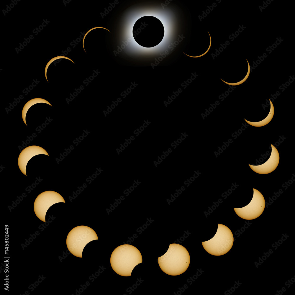 Total Solar Eclipse phases. Composite Solar Eclipse. Stock Illustration ...