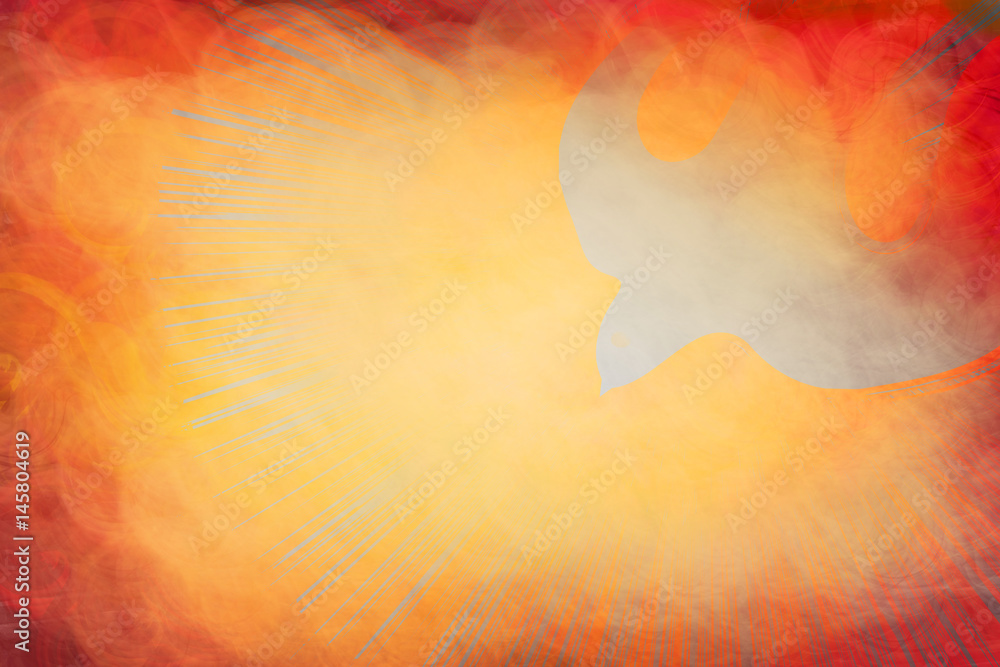 Holy Spirit, Pentecost or Confirmation symbol with a dove, and bursting rays of flames or fire ...