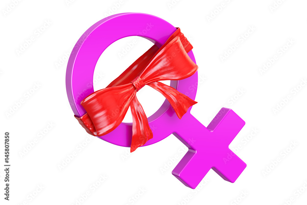 Female gender symbol with red bow and ribbon, 3D rendering Stock ...