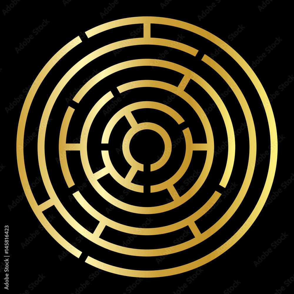Maze Symbol Round Icon Design. Vector gold simple circle labyrinth sign ...