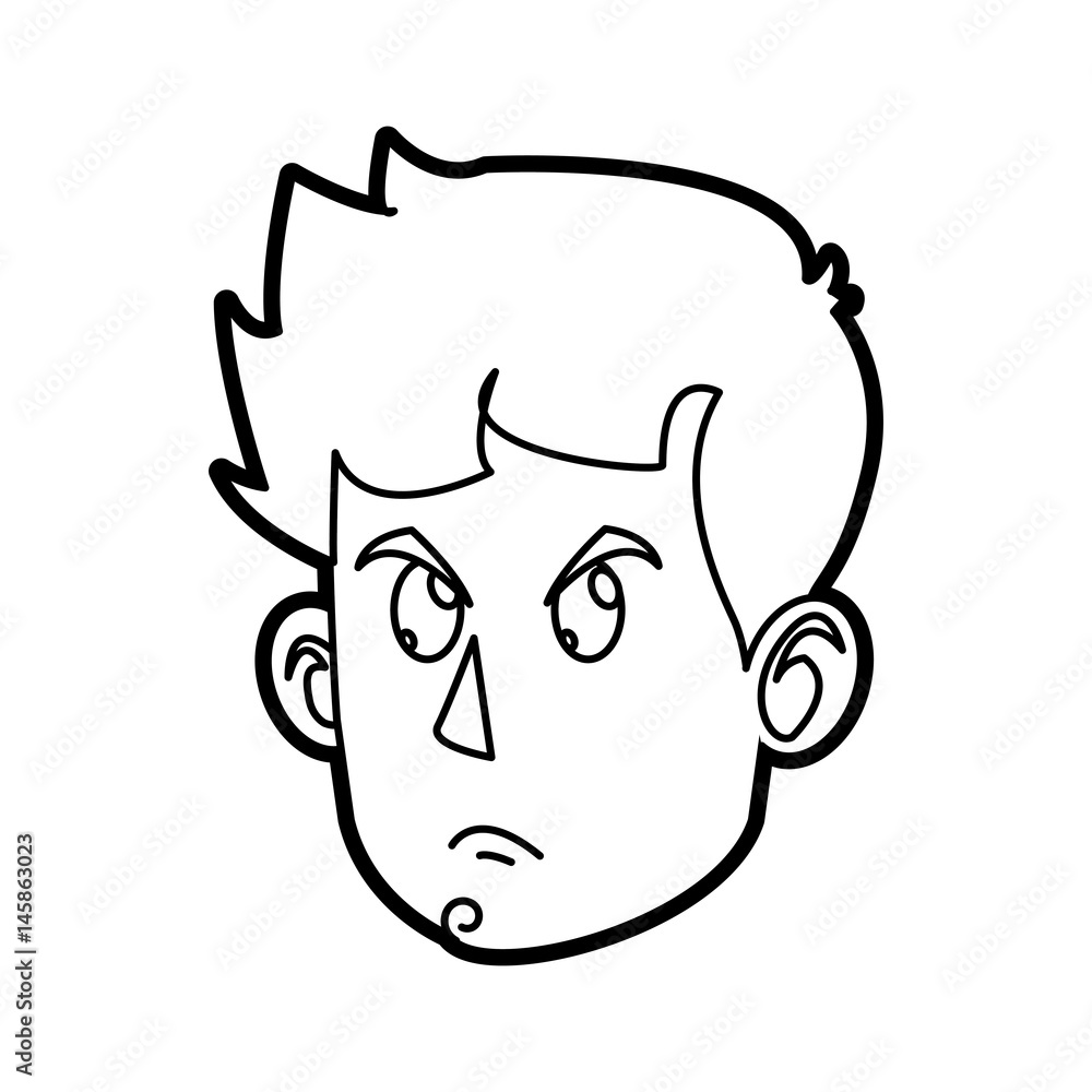 character face head boy angry outline vector illustration Stock Vector ...