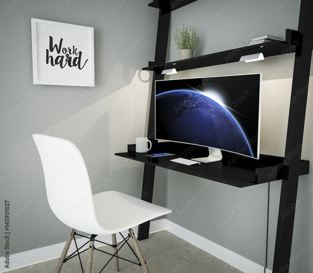 curved monitor workplace Stock Illustration | Adobe Stock