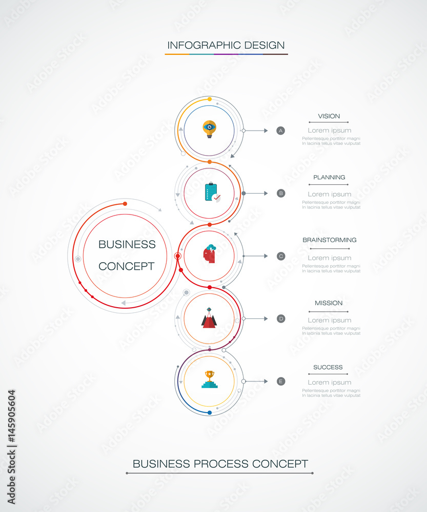 Vector Infographic 3D circle label design with arrows sign and 5 ...