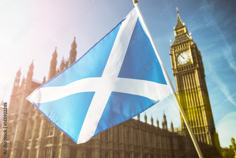 Scottish flag flying in front of Houses of Parliament at Westminster in ...