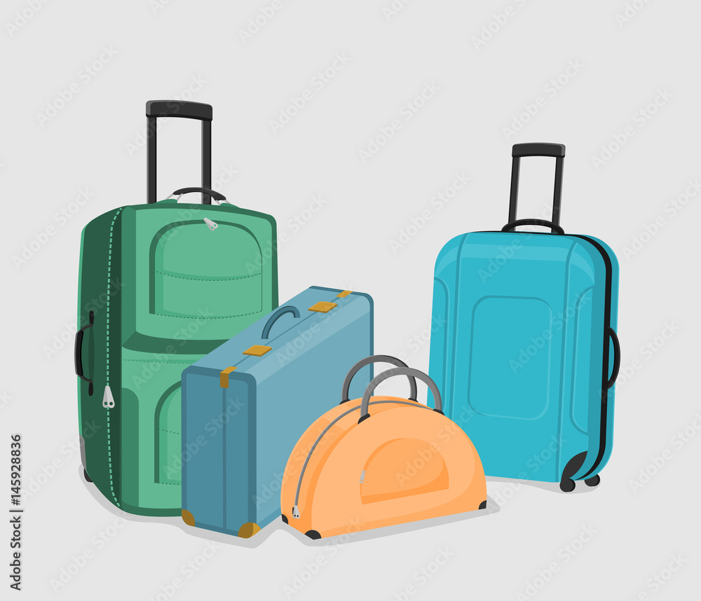 Vector Set of suitcases. The collection of four bags isolated on a ...