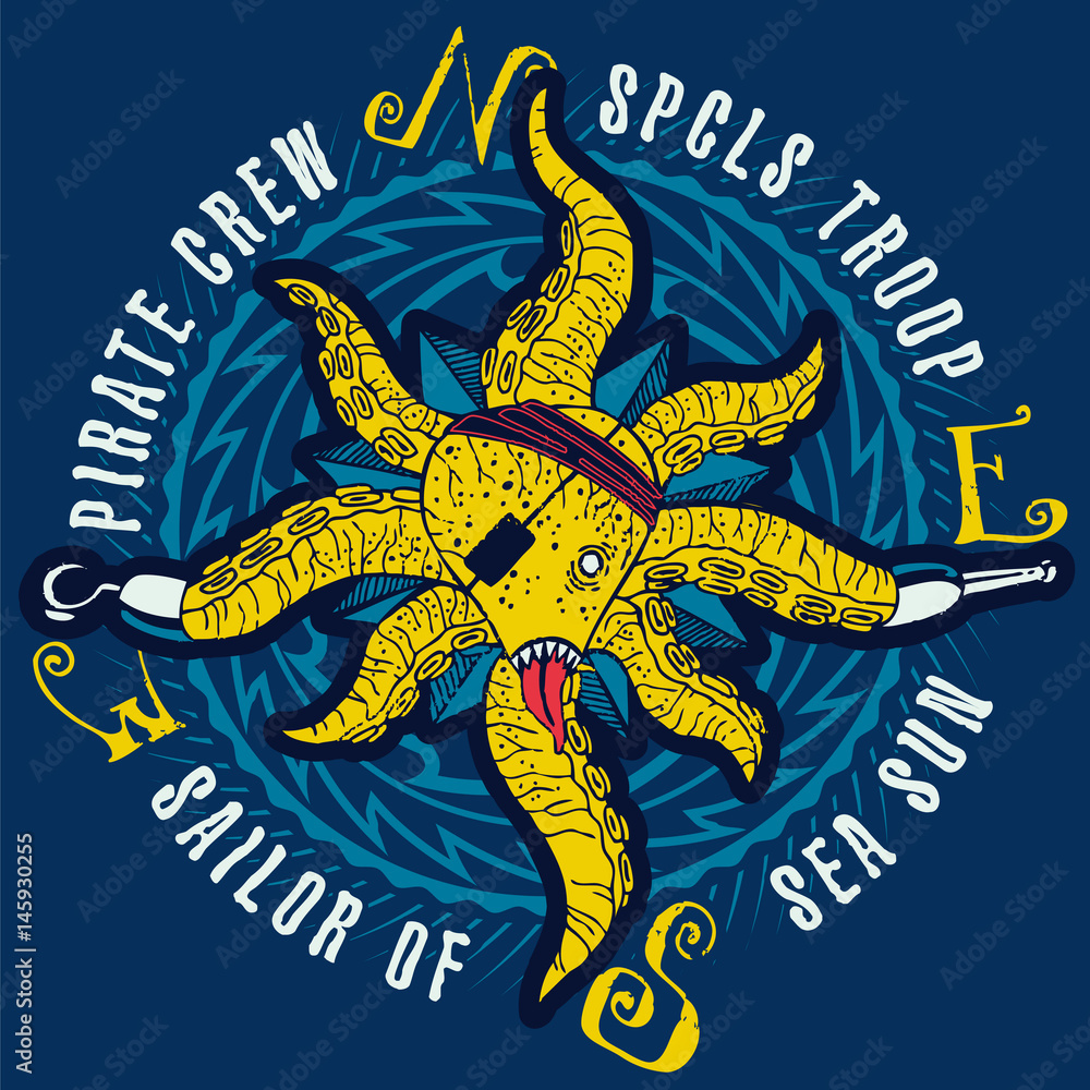 Pirate octopus compass Stock Vector | Adobe Stock