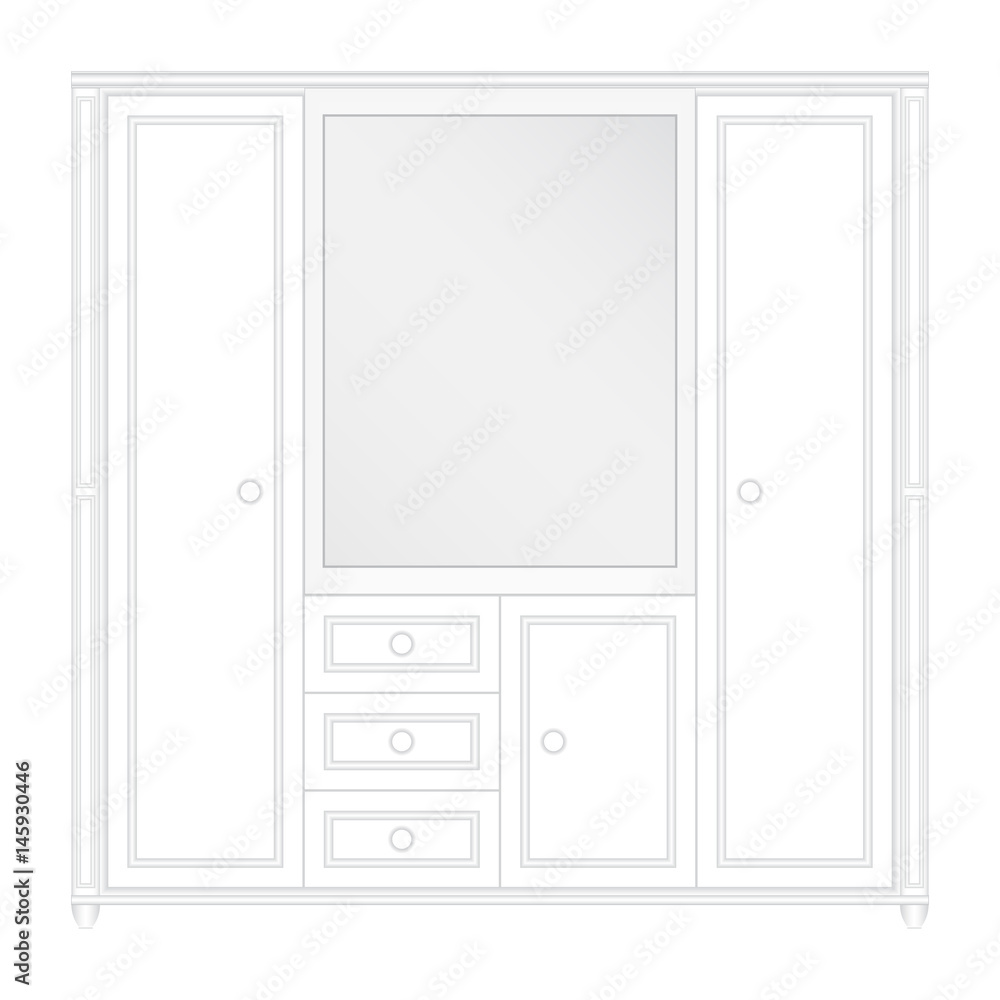 Front elevation of a set a luxurious white color wardrobe design in ...