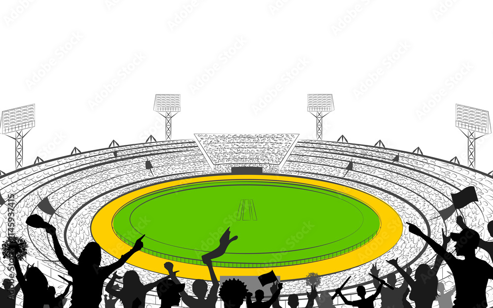 Stadium of Cricket with pitch for champoinship match Stock Vector ...