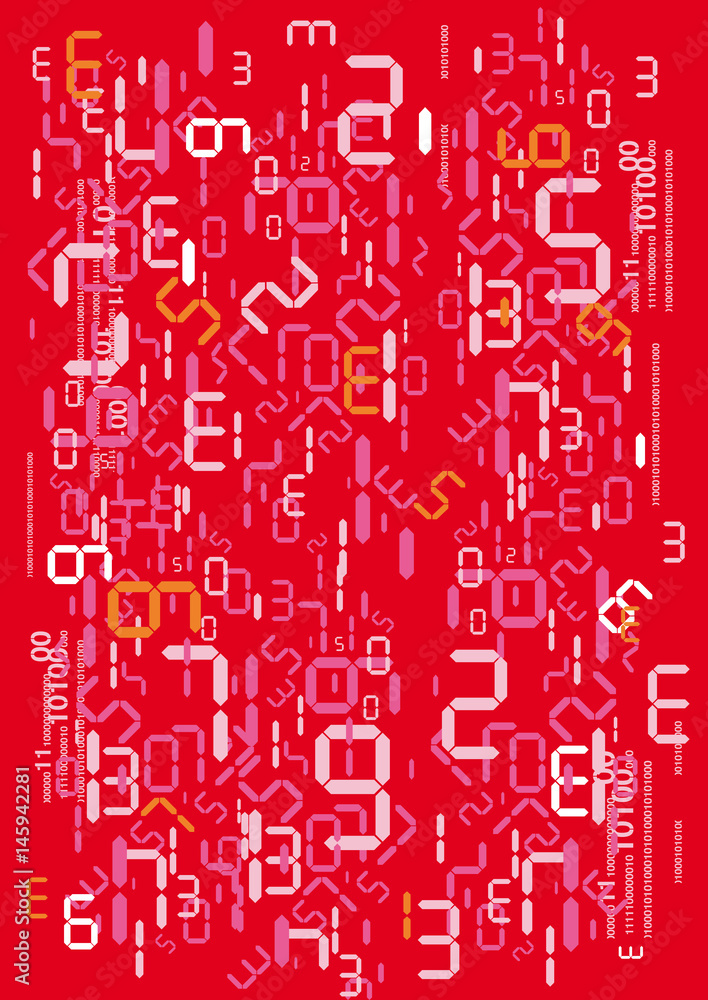 Digital numbers binary code background. Red Abstract background with ...