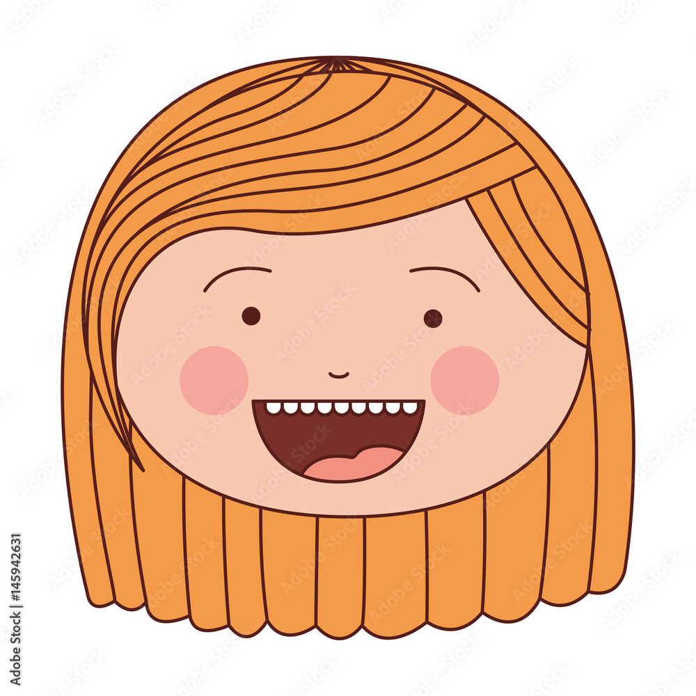 color silhouette smile expression cartoon front face girl with short ...