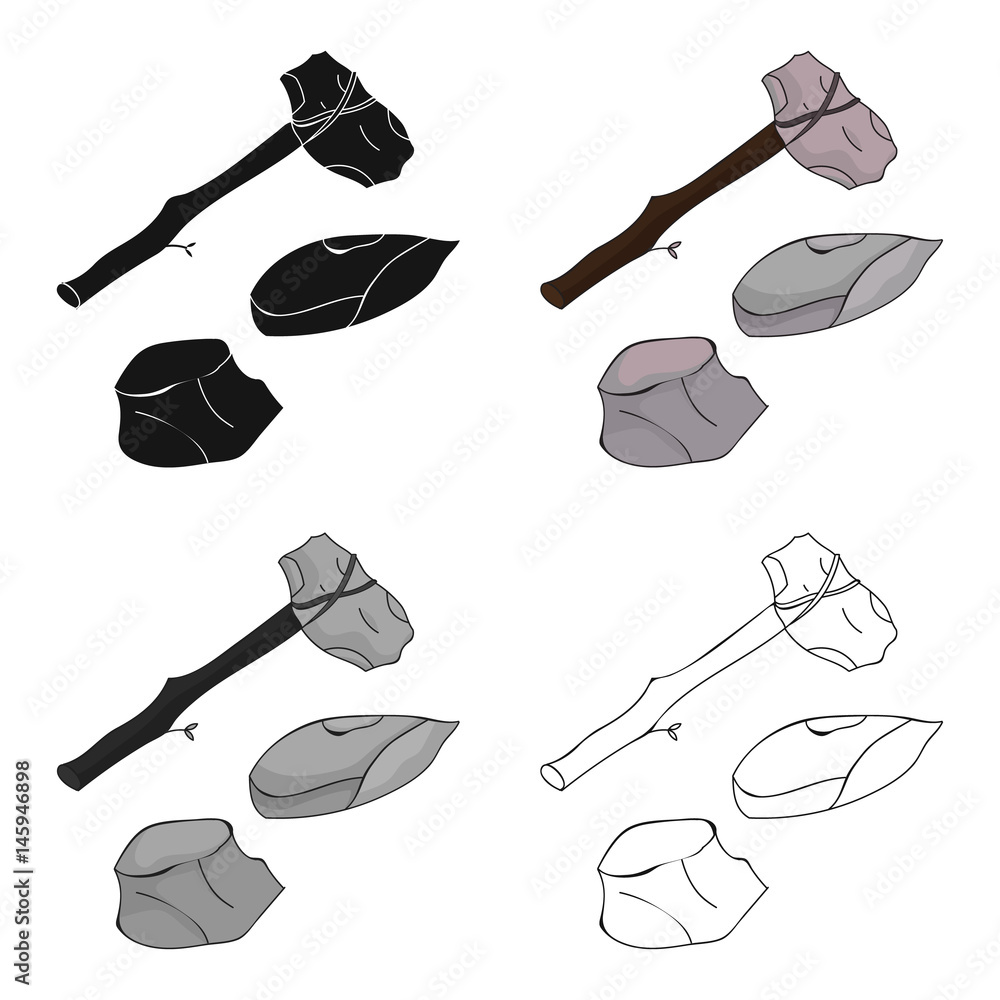 Stone tools icon in cartoon style isolated on white background. Stone ...