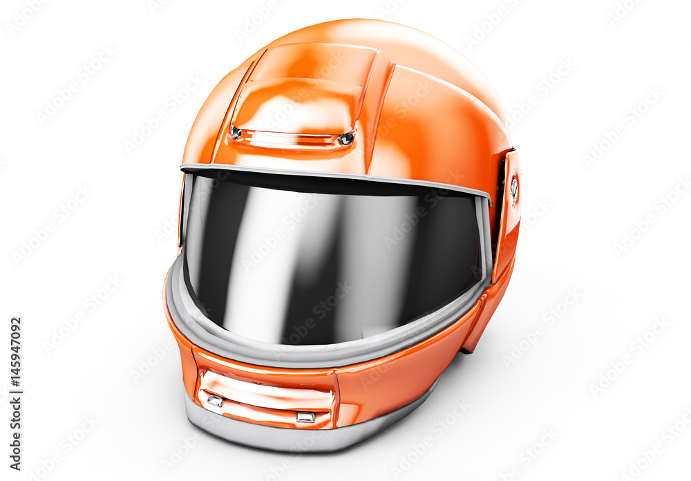 High resolution 3d render Orange moto helmet. Stock Illustration ...