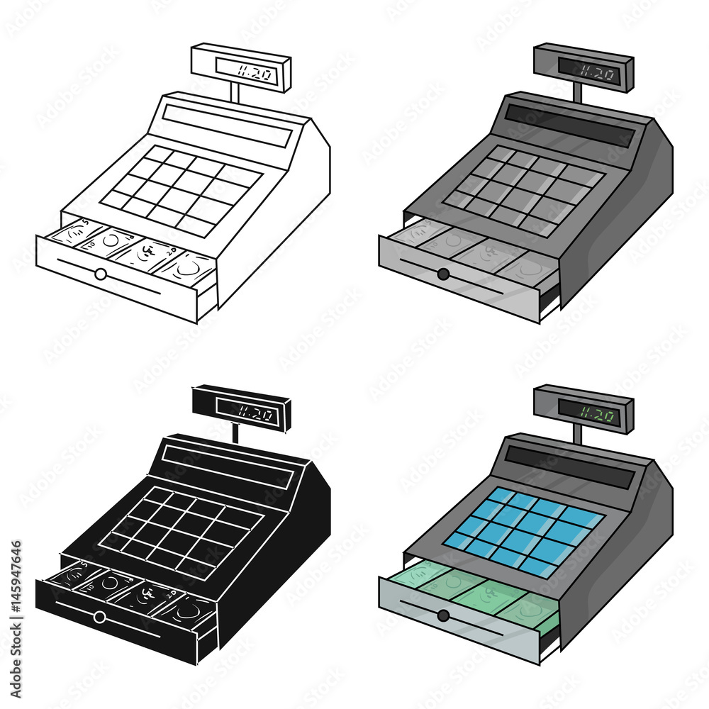 Cashbox icon in cartoon style isolated on white background. Supermarket ...