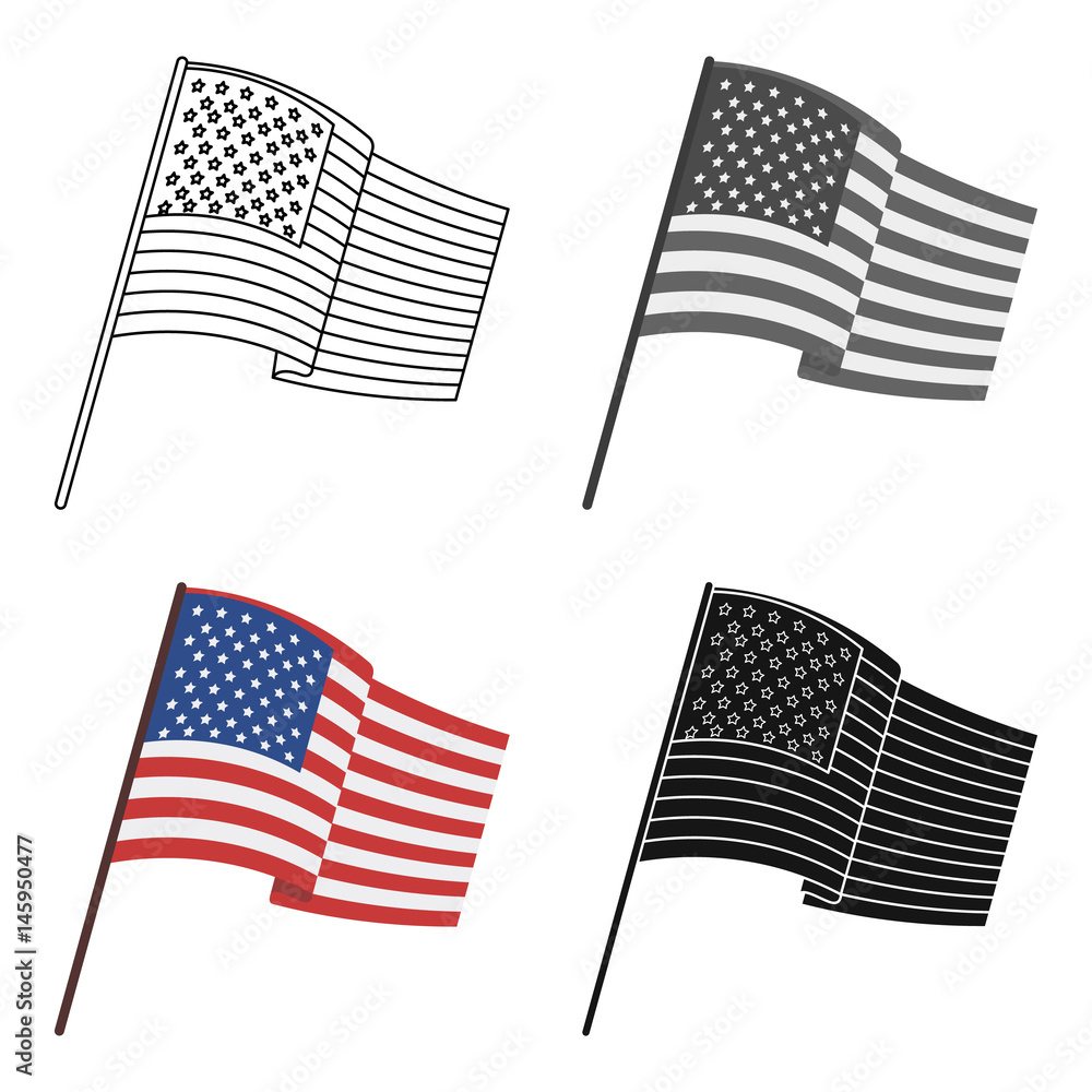 Flag of the United States icon in cartoon style isolated on white ...