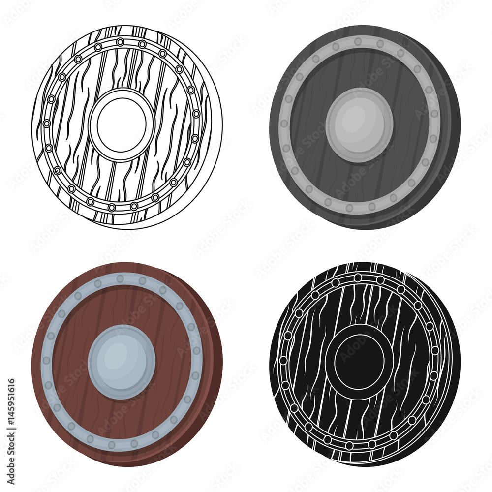 Viking shield icon in cartoon style isolated on white background ...