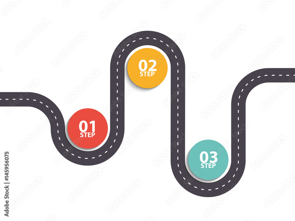 Infographic template. Three steps asphalt Road diagram. Vector EPS 10 ...