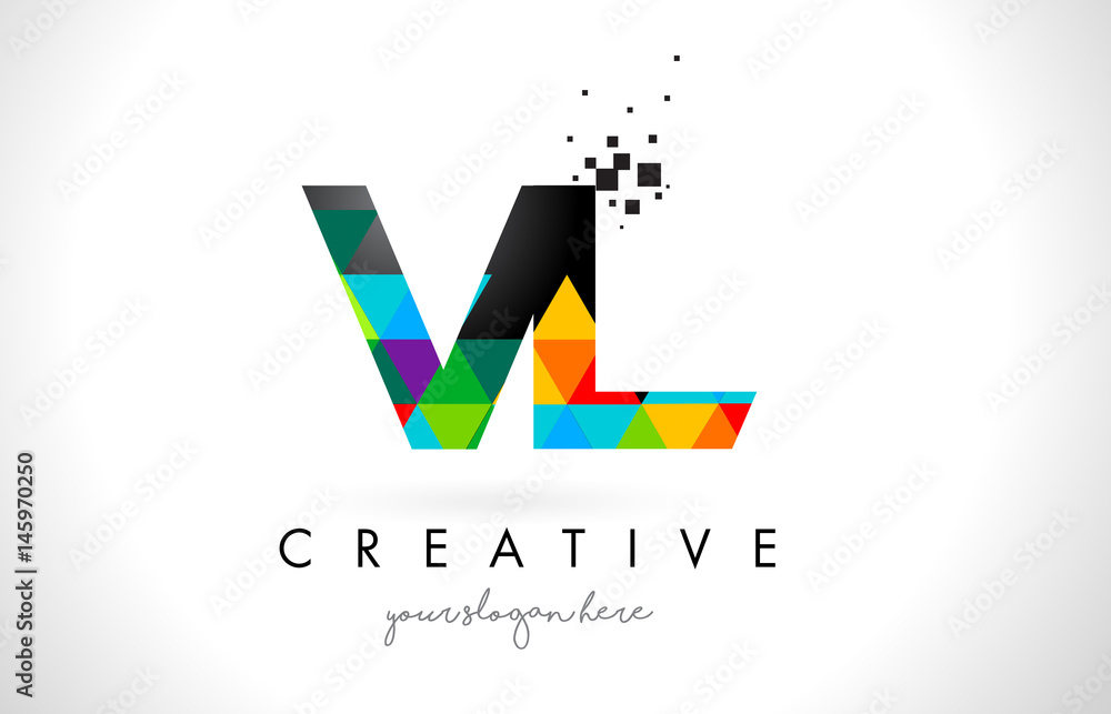 VL V L Letter Logo with Colorful Triangles Texture Design Vector. Stock ...