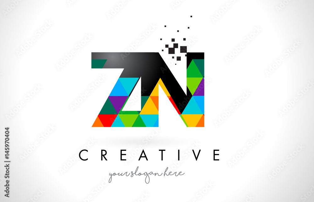ZN Z N Letter Logo with Colorful Triangles Texture Design Vector. Stock ...