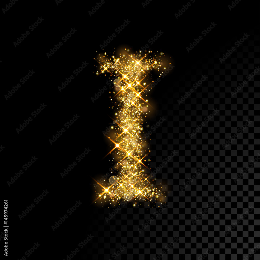 Gold glittering letter I on black background Stock Vector | Adobe Stock