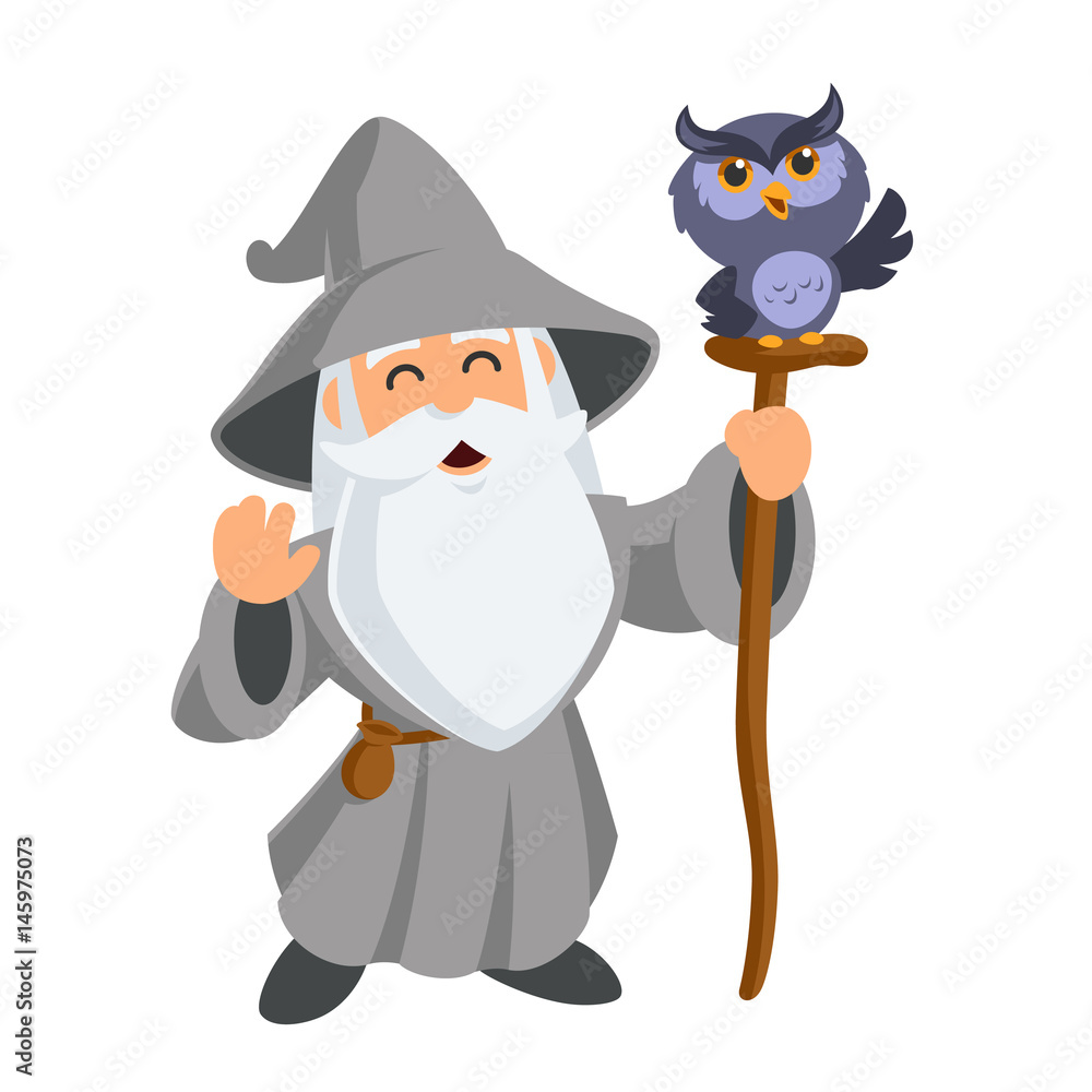 Wizard wearing a hat and a long beard, vector illustration Stock Vector ...