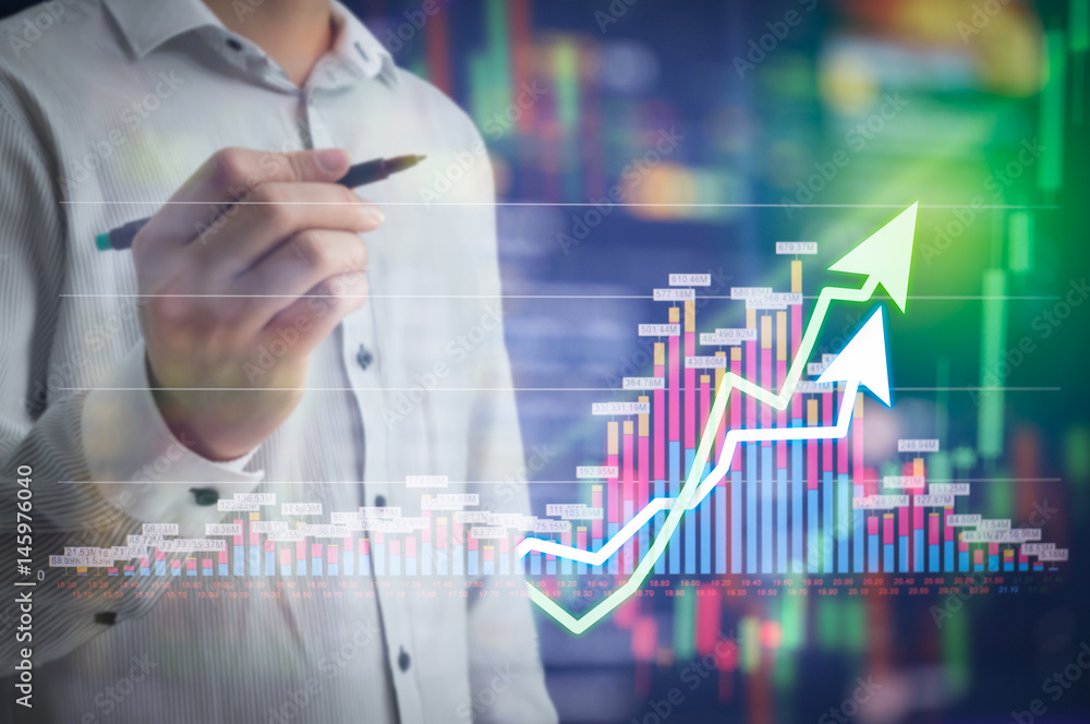 Stock market digital graph chart on LED display concept. A large ...