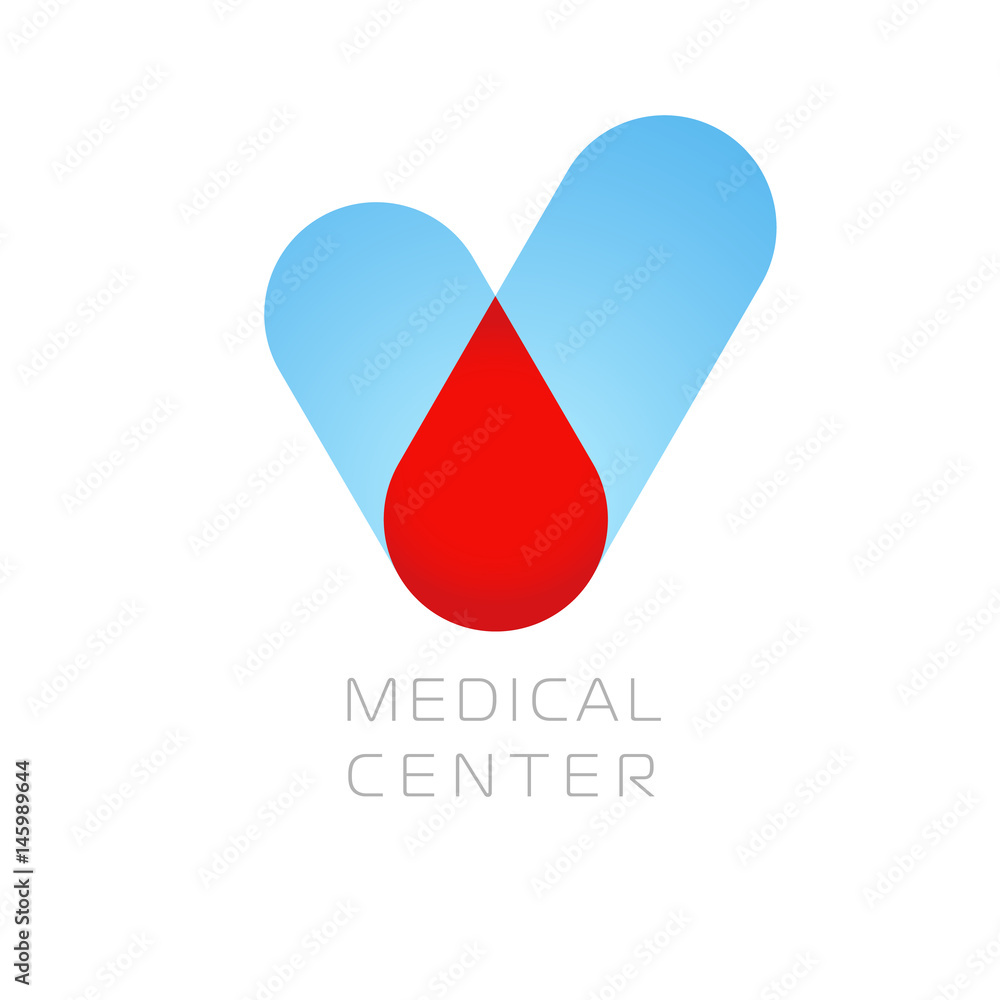 Medical clinic logo. Medical Center vector sign on check and blood drop ...