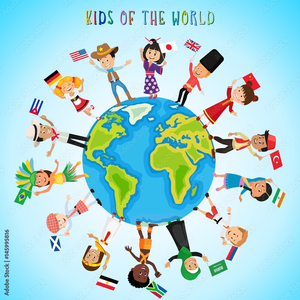 Poster Children with flags around the world – Wall Art | UkPosters