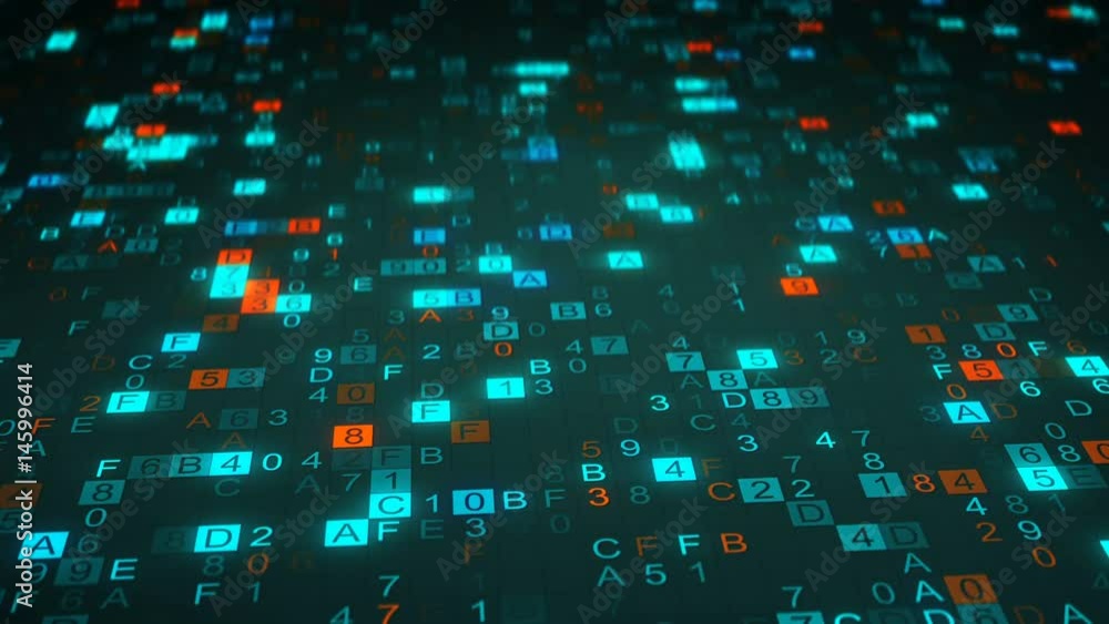 Digital hex code symbols on monitor. Abstract information technology ...