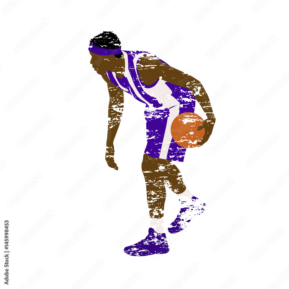 Scratched basketball player with ball, grungy vector illustration Stock ...