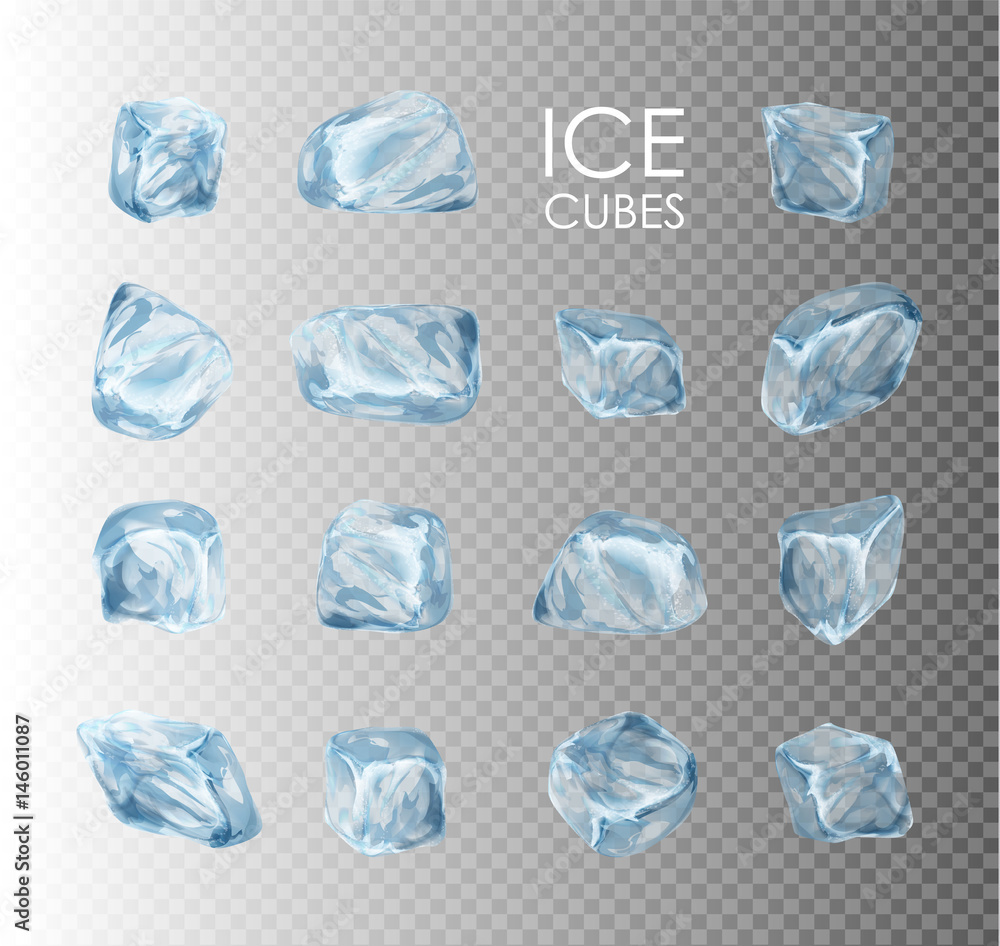 Ice cubes, realistic set, 3d vector illustration. Blue Ice collection ...